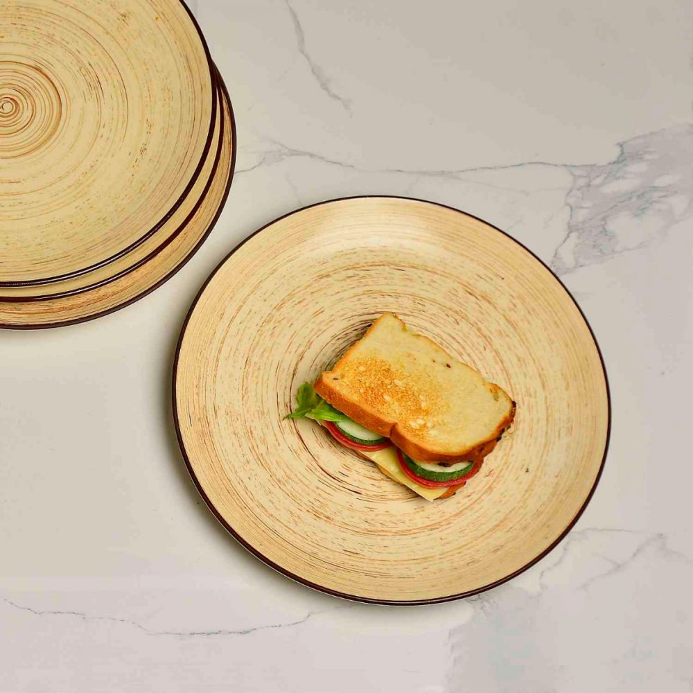 Hand Glazed Ceramic Earthy Swirl Dinner Plates (Brown, Set of 4, 10 ...