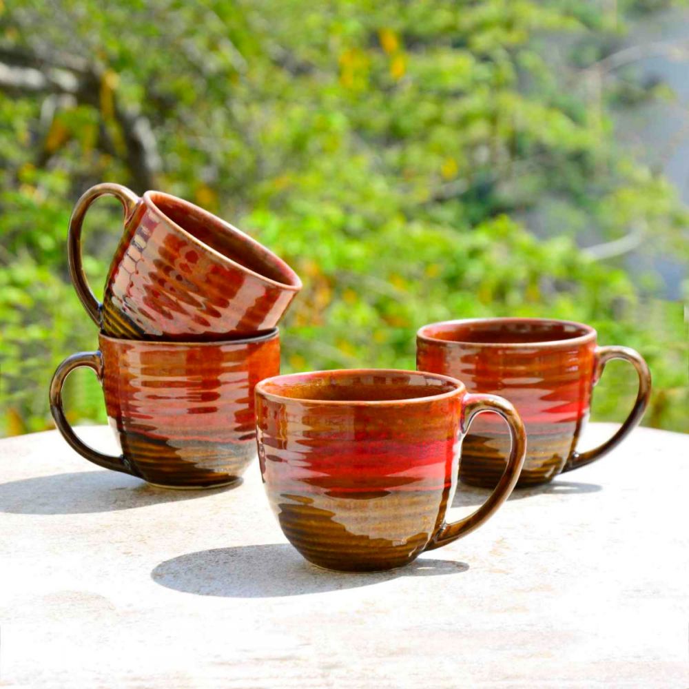 Studio Pottery Ceramic Soup Cups with Handle (350 ml, Set of 4, Ombre ...